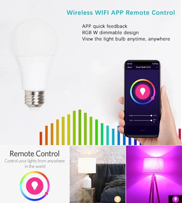 Iot Intelligence E27 Wifi Wireless Control Rgb Dimming Smart Led Bulb ...