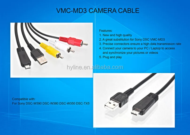 2 In 1 Vmc-md1 Usb Av Cord Cable For Sony Cybershot Dsc Camera Dsc-w150 ...
