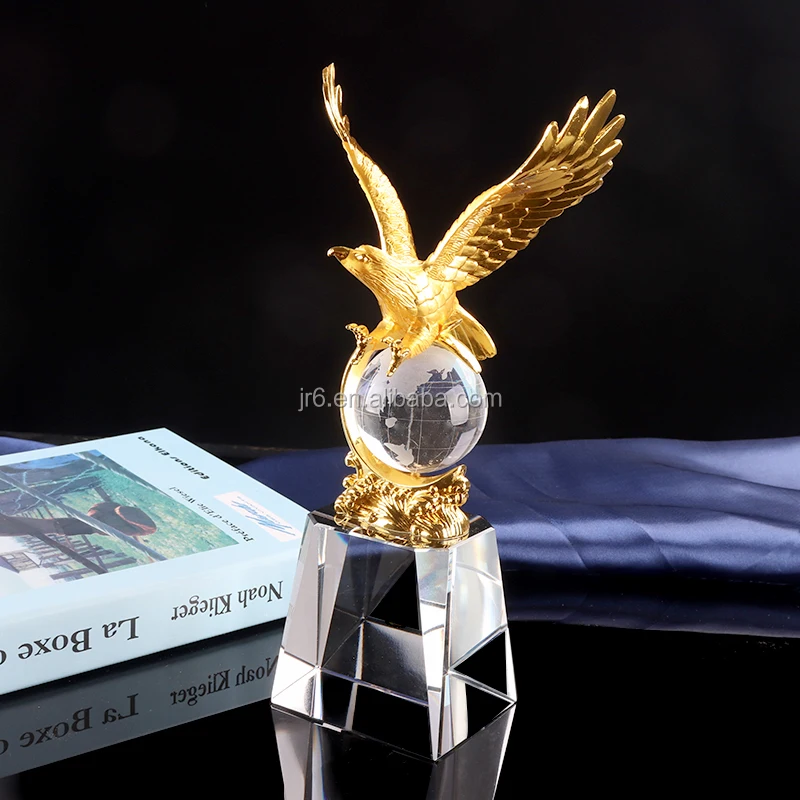Metal Eagle Sculpture Trophy with Crystal Globe - Kinsam