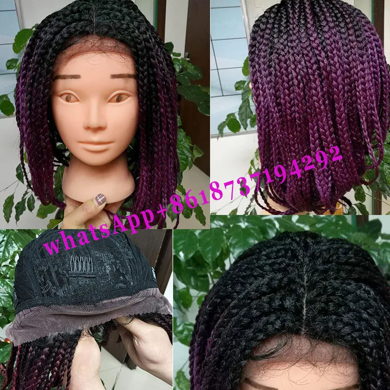 Short Black Bob Synthetic Lace Front Wig Box Braid Wig With Heat