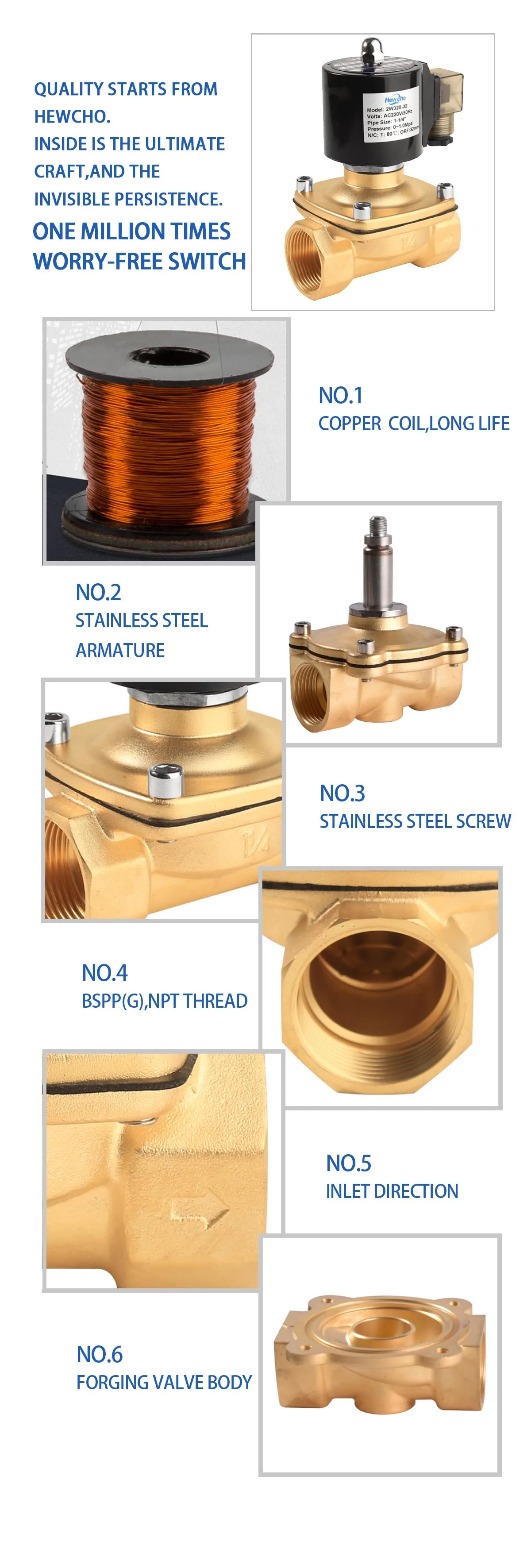 2W500-50 Normally Closed N/C Brass AC 220V 2 Inch Water Solenoid Valve Products from Ningbo ...