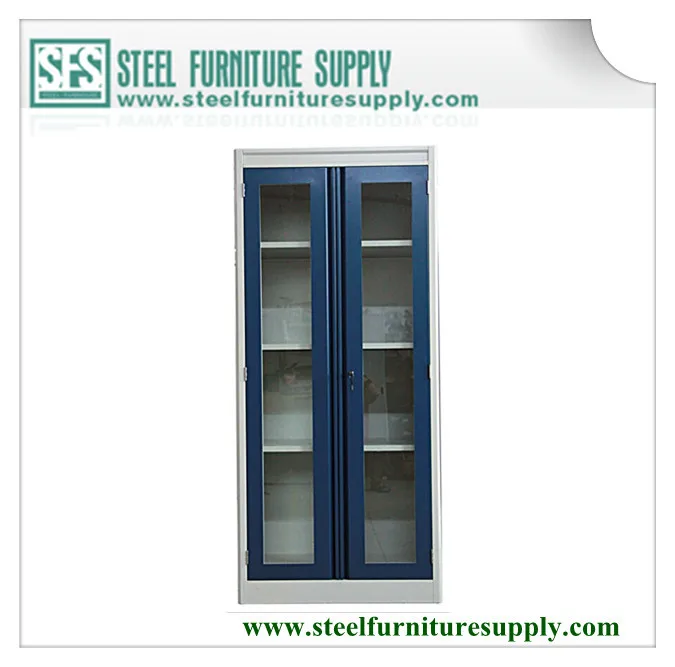 Laboratory Equipment Two Door Reagent Cabinet With Glass Blue & Gray ...