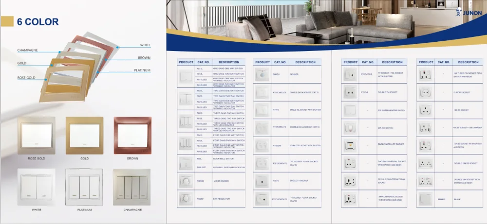 Junon Meatal And Plastic Two Gang One Way Electrical Wall Switch With ...