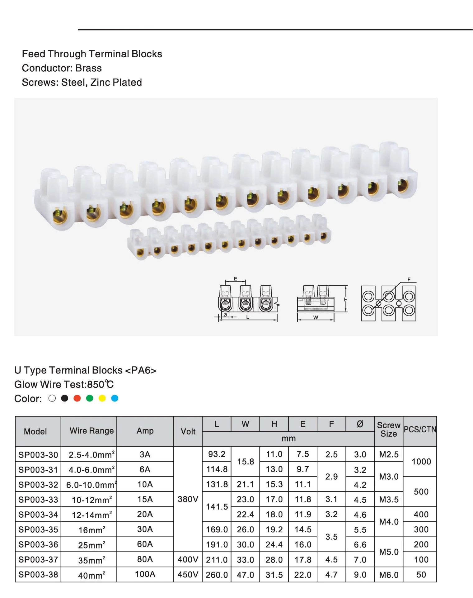 U Type Terminal Block Connector Strip 12 Way Terminal Block Barrier ...