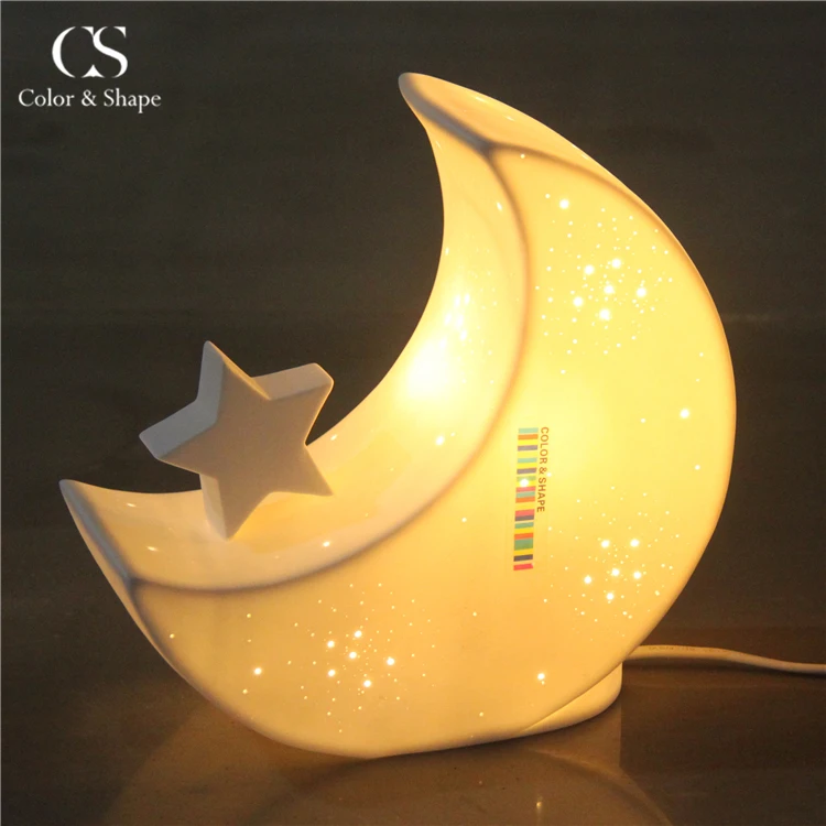 Crescent Star Night Light Decorative Led Moon Nightlight Ceramic Table ...