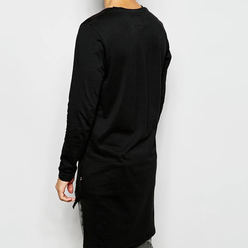 Men's Black Longline Bulk Wholesale Plain T Shirt With Long Back Hem ...