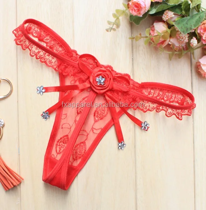 Purple Lace Embroidered Flower Applique Rhinestone G-string - Buy ...