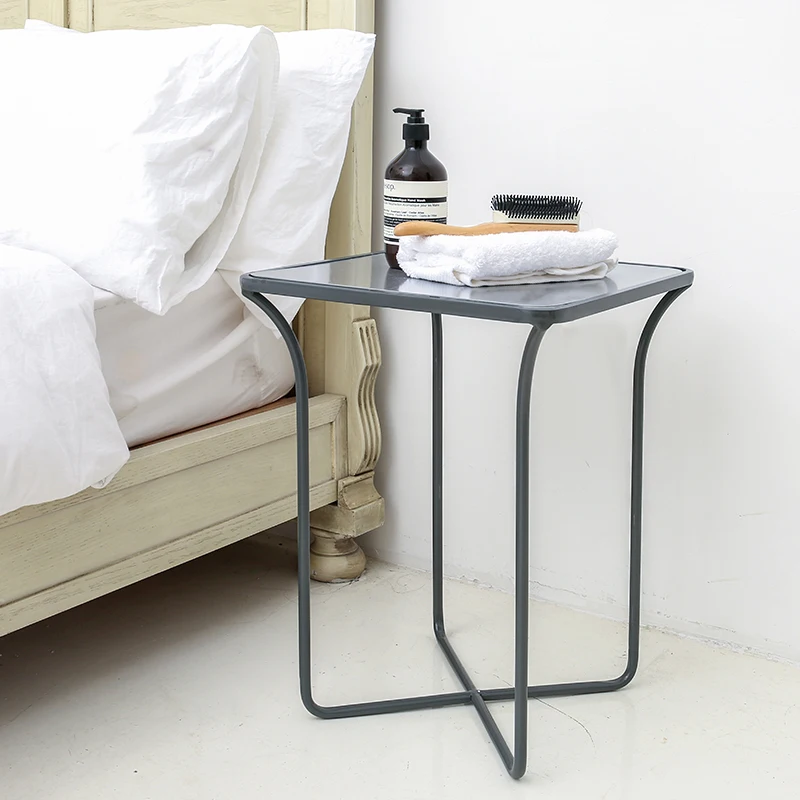 Nordic square Metal Night Stand Bed Side Glass Table Designer Steel ...