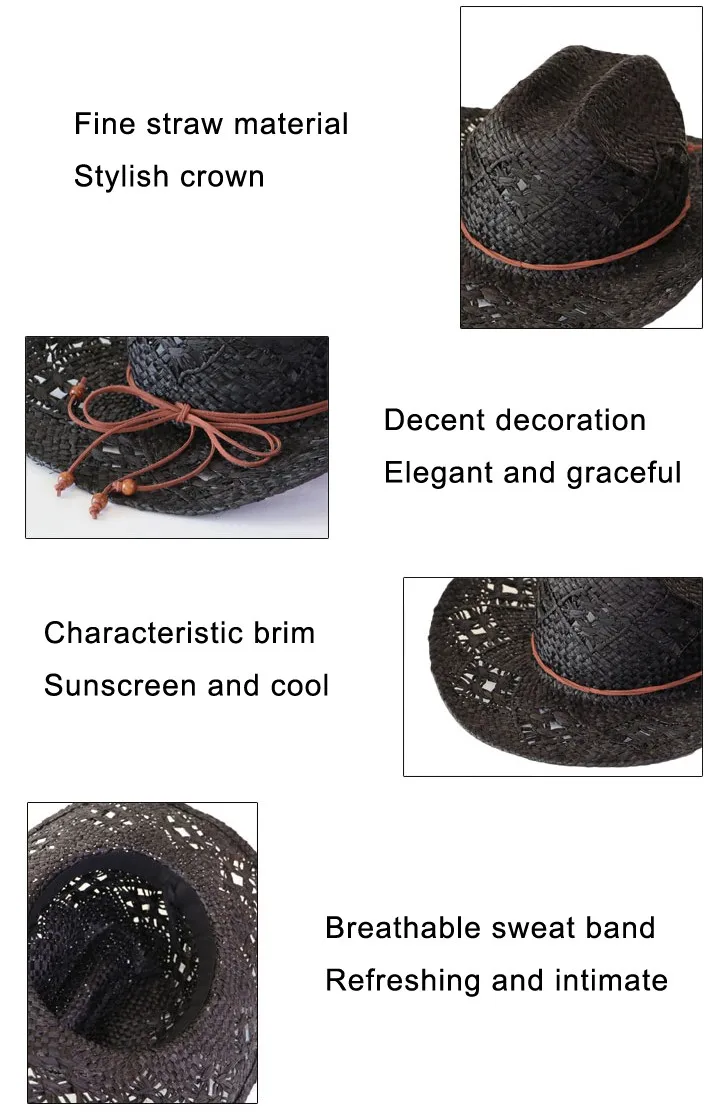 Black Cowboy Straw Hat Raffia Straw Hats For Men - Buy Black Cowboy ...