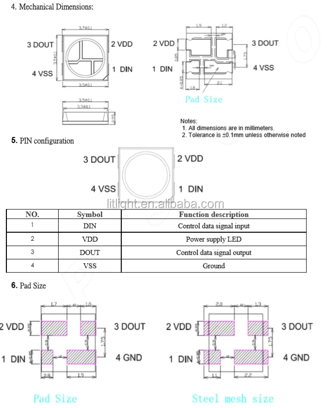 SK6812MINI - Programmable PLCC4 Digital Diode with RGB SMD LED Chipset