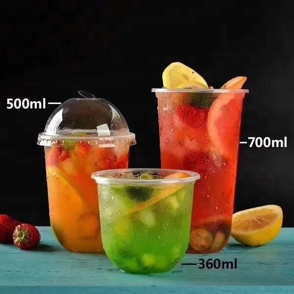 Round Bottom PET U Shape Plastic Boba Cup - 1000pcs/ctn