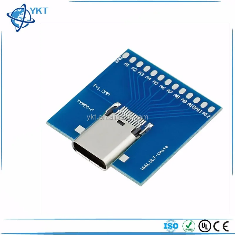 Type C Plug Socket 24pin Usb 3.1 Connector With Pc Board Type-c Female ...