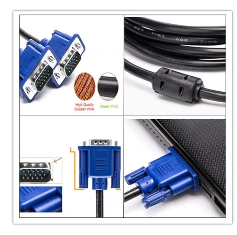 Blue Heads Vga Cable Male To Male 1.5m 3m 5m 10m 15m For Monitor Pc ...