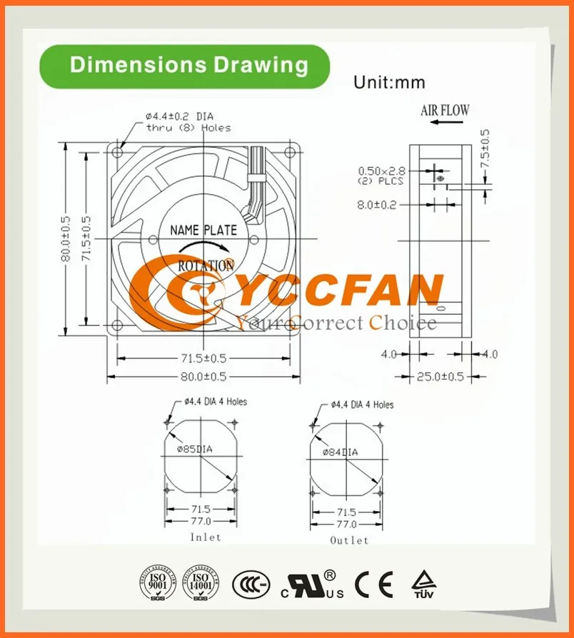 80*80*25mm 8025 110v 220v Ac Brushless Air Ventilation Axial Cooling ...