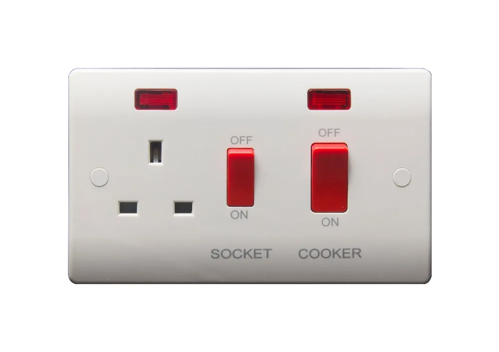 British Standard White Vn Range 45a Cooker Unit,45a Switch+neon+13a ...