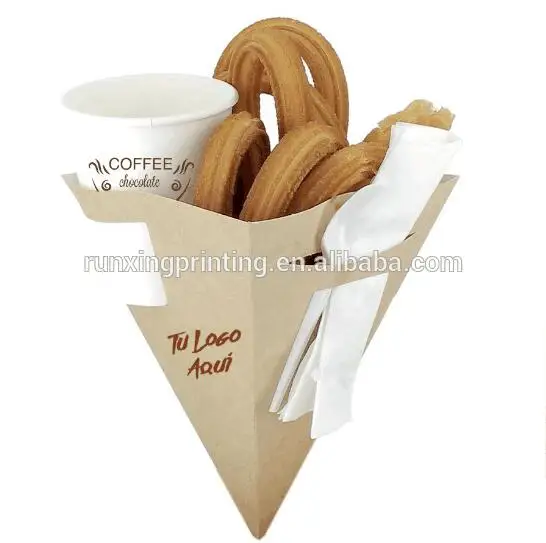 Runxing Customized Paper Churros Packaging Cone Box Tray With Dip Sauce ...
