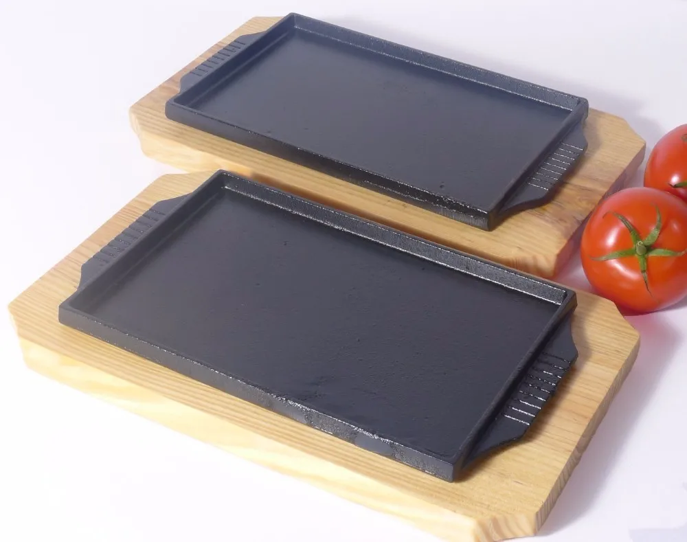 Rectangular Cast Iron Grill Plate With Wooden Tray - Buy Cast Iron ...