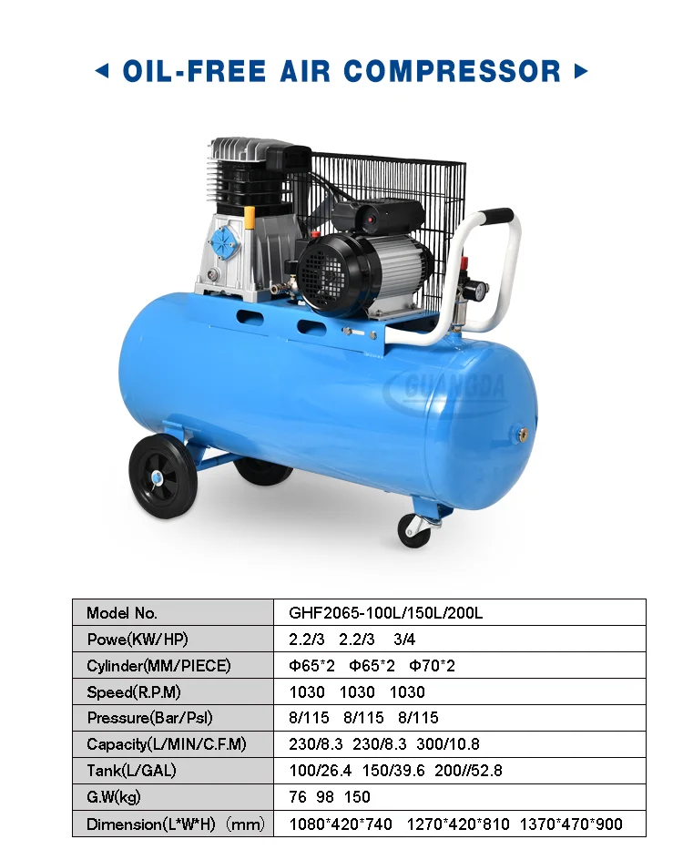 Industrial 100L 3 HP Pistone Italy Type Air Compressor