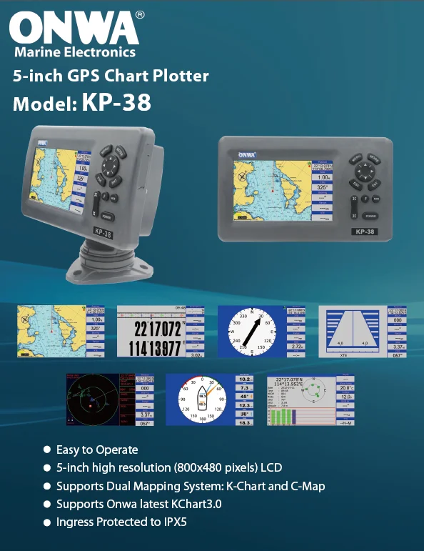 ONWA KP-38 GPS Navigator - Compact 5 Inch Chart Plotter