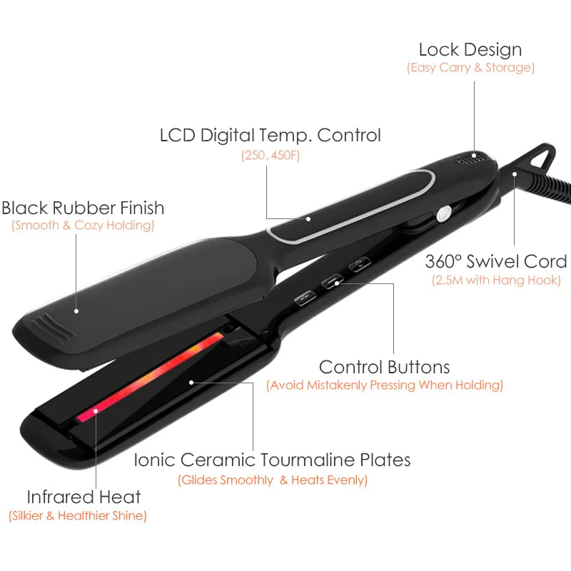 Professional Infrared Hair Straightener 2 Inch Ceramic Auto Shut Off ...