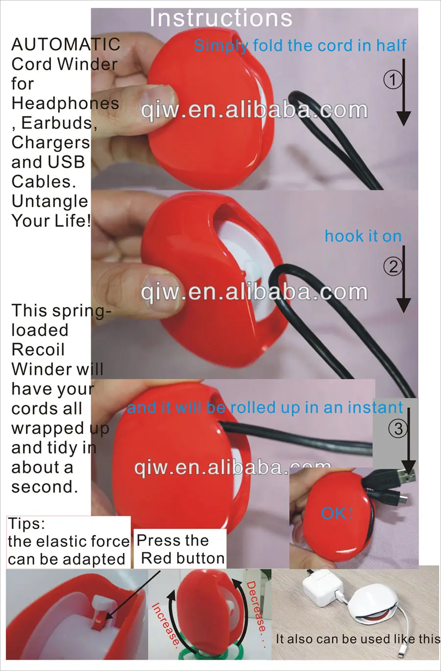 Large Small Cord Winder Recoil,Automatic Cable Organiser - Buy Cable ...