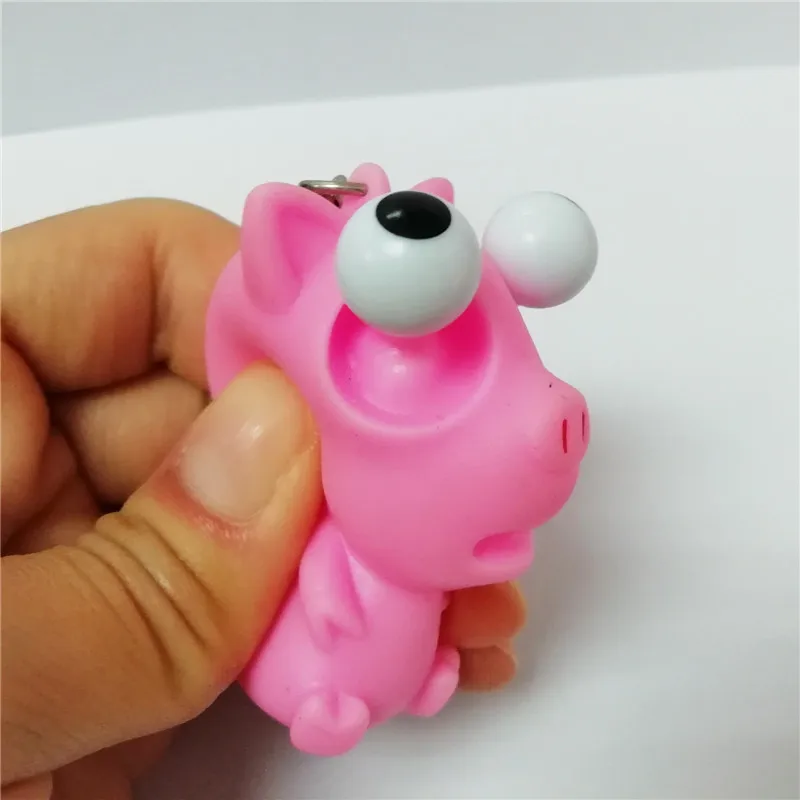 3D Popeyed Pink Pig Rubber Keychains - Custom Eyes Popper