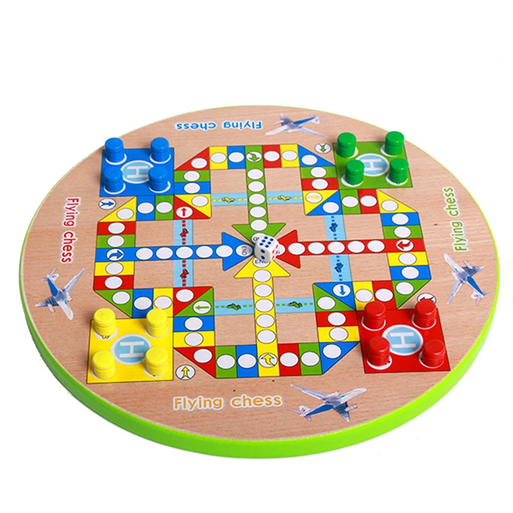 Educational Table Game Checkers Aeroplane Chinese Wooden Flying Chess Board