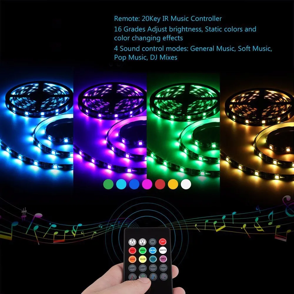 Rgb 5050 Flexibleled Rope Lights 30leds/m 5 Volt Input With 24 Key Ir ...