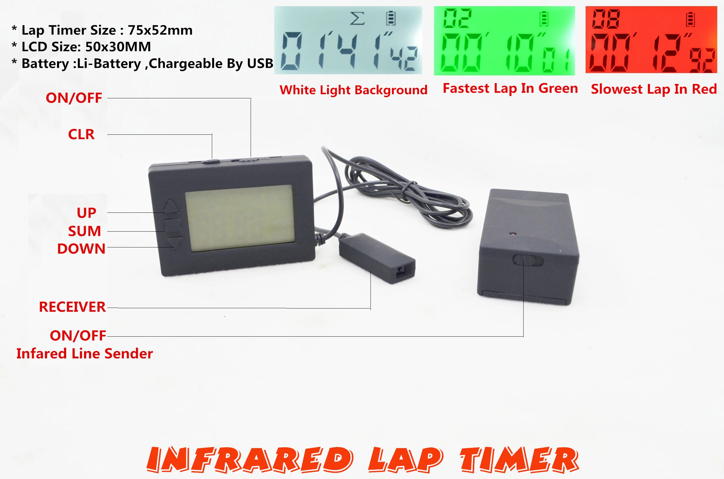 Motorcycle Car Red Racing Infrared Rechargeable Lap Timer - Buy Lap ...