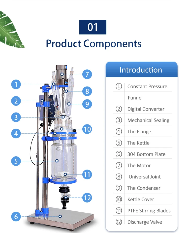 5L Lab Jacketed Chemistry Glass Batch Reactor - High Productivity