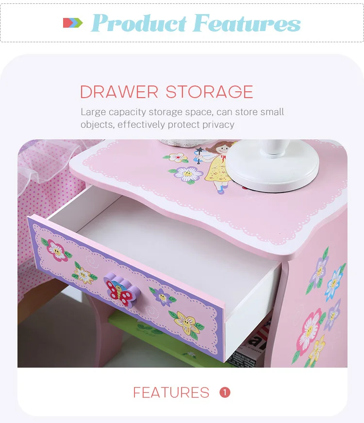 Children Bedside Table Pink And Blue Study Furniture Colorful Multi ...