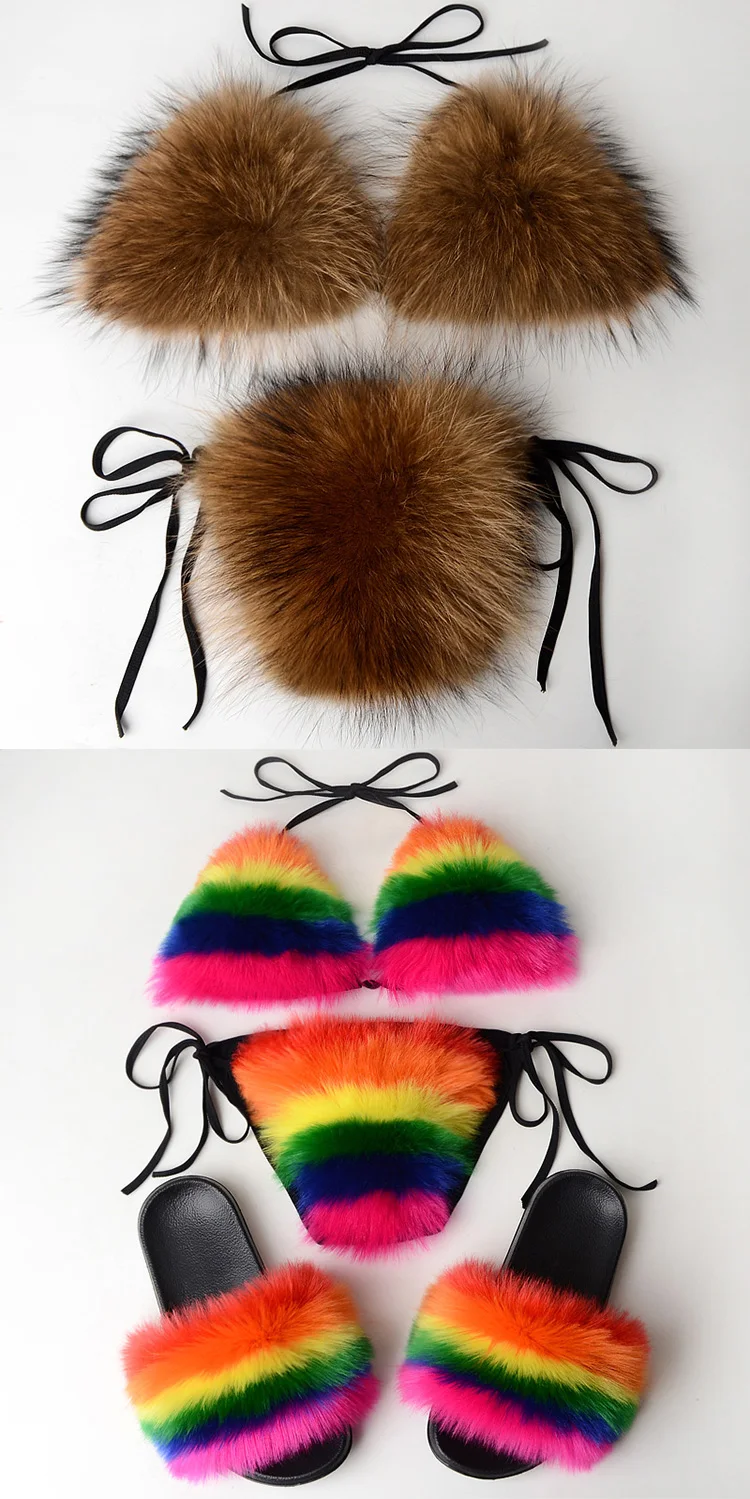 Fashion 2pcs Set Ladies Real Fox Fur Fluffy Lingerie Women Sexy Fur ...