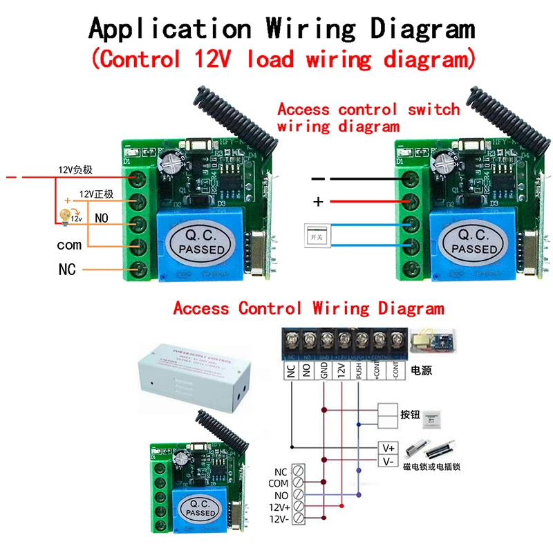 433mhz 220v 10a Wireless Remote Control Switch 12v 1ch Relay Receiver ...