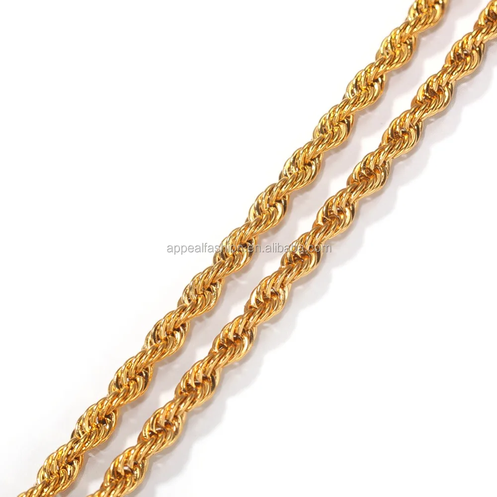 Wholesale 6mm Stainless Steel Rope Chain - PVD Gold Plated