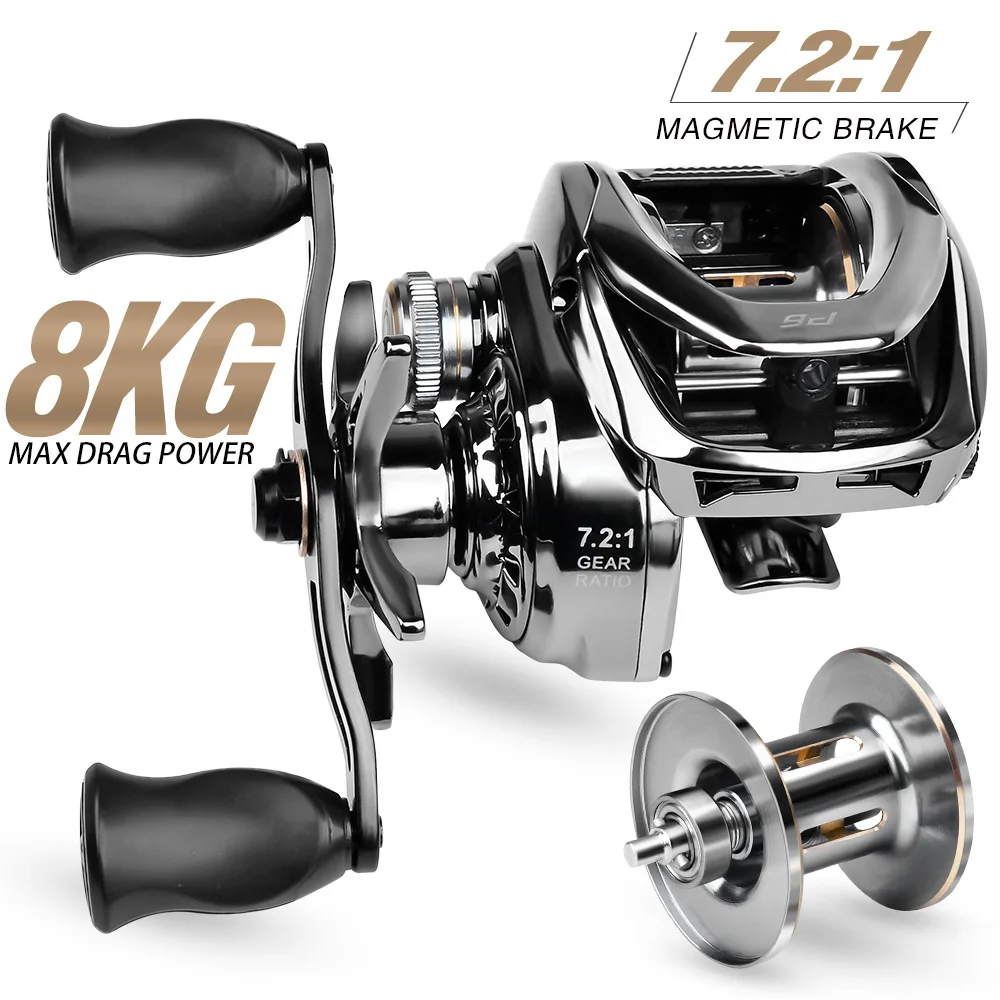 Spinning 7.2:1 Long-Cast Baitcasting Reel Anti-Backlash 5+1BB Drag ...