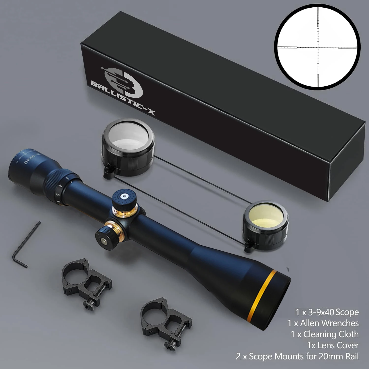 Ballistic-x 3-9x40 Optics Reticle Crosshair Scope With Free Mounts ...