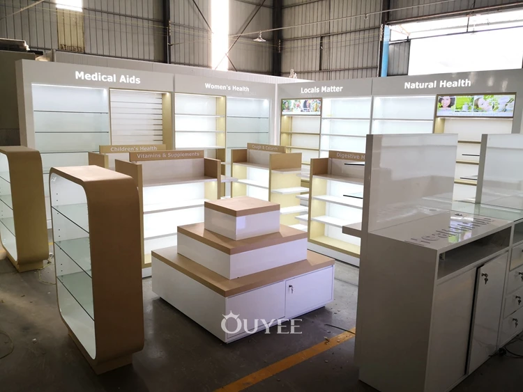 Modern Pharmacy Counter Display Cabinet for Medical Shop Fitting ...