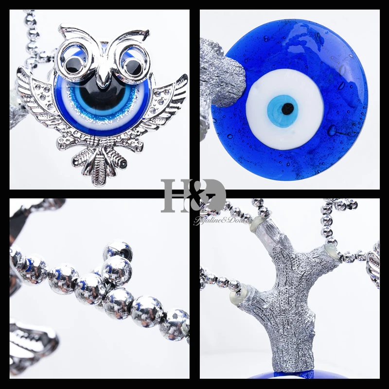 H&d Chinese Feng Shui Decoration Blue Evil Eye Owls Bendable Branches ...
