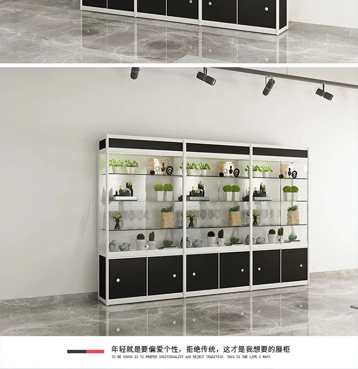 Pameran Tampilan Kaca Hitam Kacamata Modern dengan Kabinet Penyimpanan ...