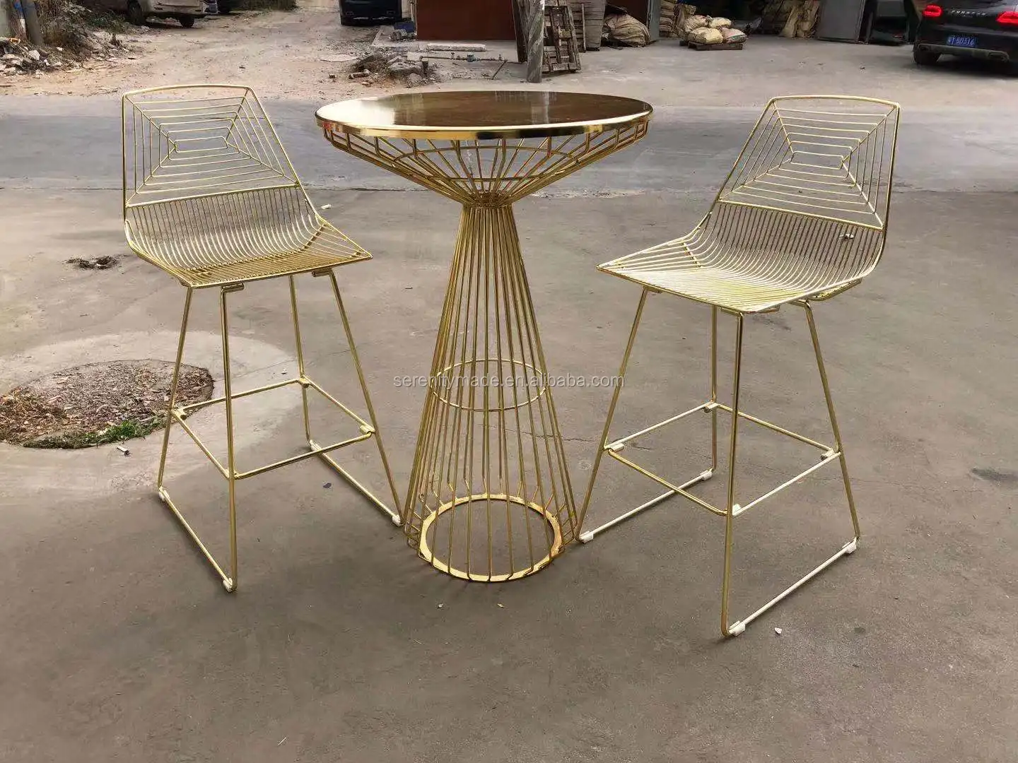 Bar Furniture High Top Metal Wire Gold Cocktail Dry Bar Table for Events