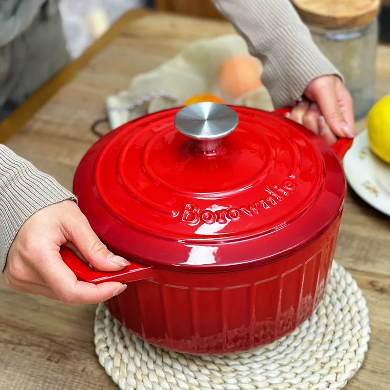 Mu New Dutch Pot Traditional Soup Cooking Pot Enameled Cast Iron Dutch ...