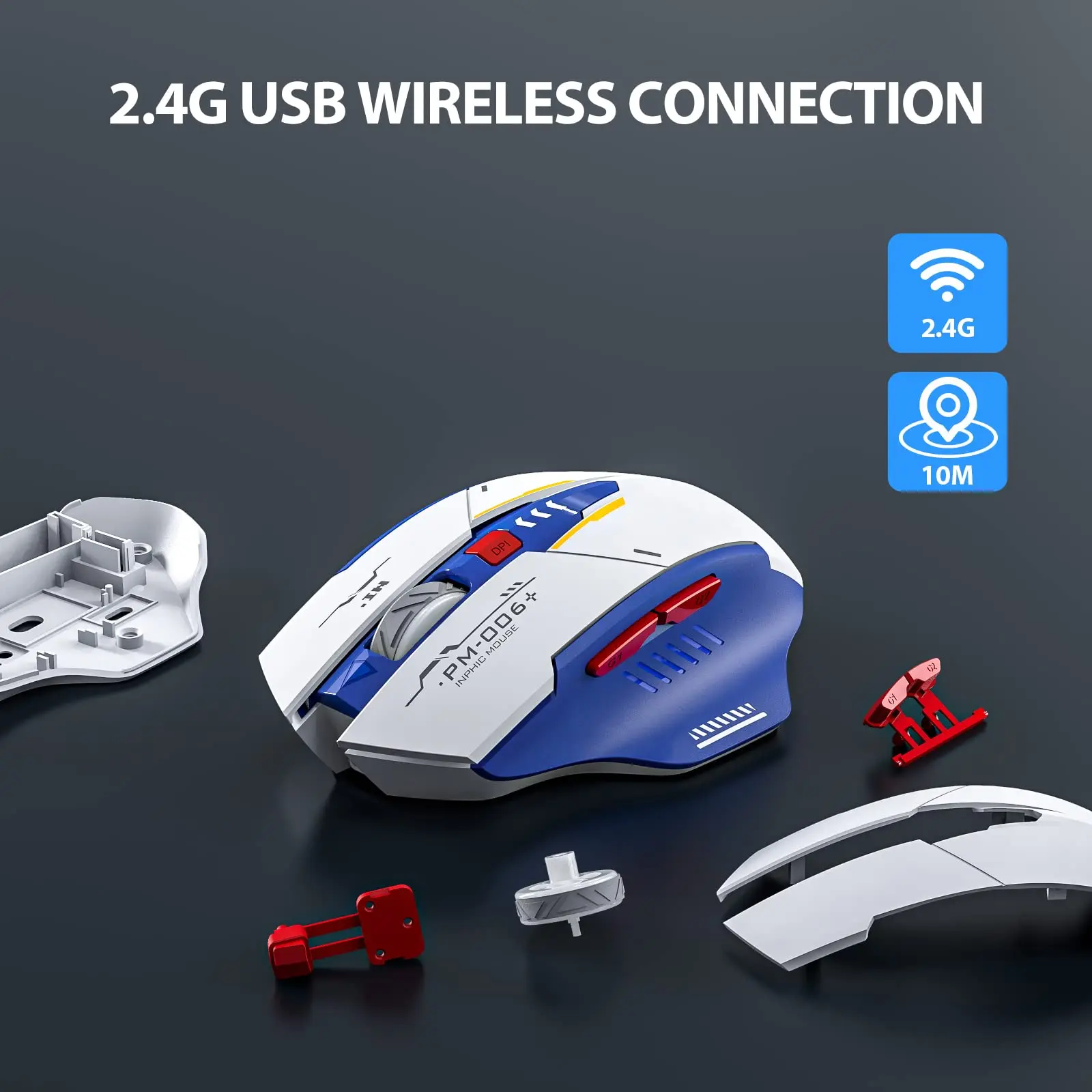 INPHIC Wireless Mouse - Ergonomic, Rechargeable, and Programmable