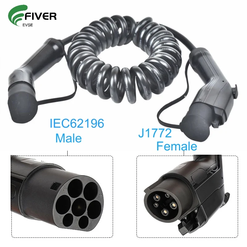 3.5kw Model 3 Charging Cable 16a 250v 5m Spiral Cable Type 1 To Type 2 ...