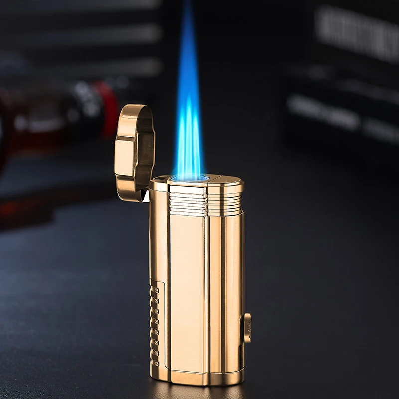 Cigar Cigarette Lighter Strong Windproof Three Fires Torch Lighter With ...