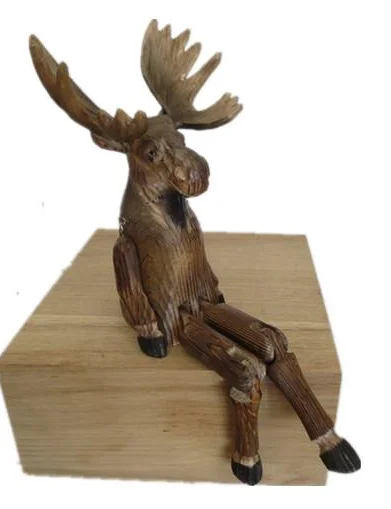 Handcrafted Wooden Moose Animal Shelf Sitter Decorations