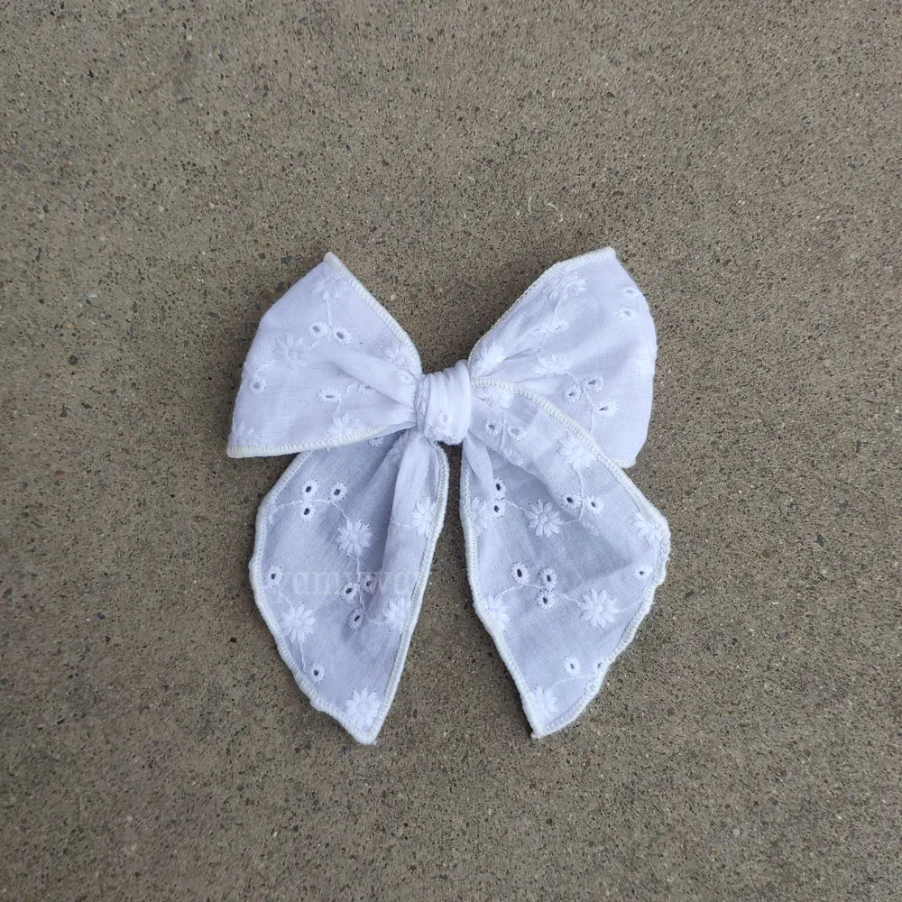 Cotton Daisy Eyelet Hair Bow With Hemmed Edge With alligator Hair Clips ...