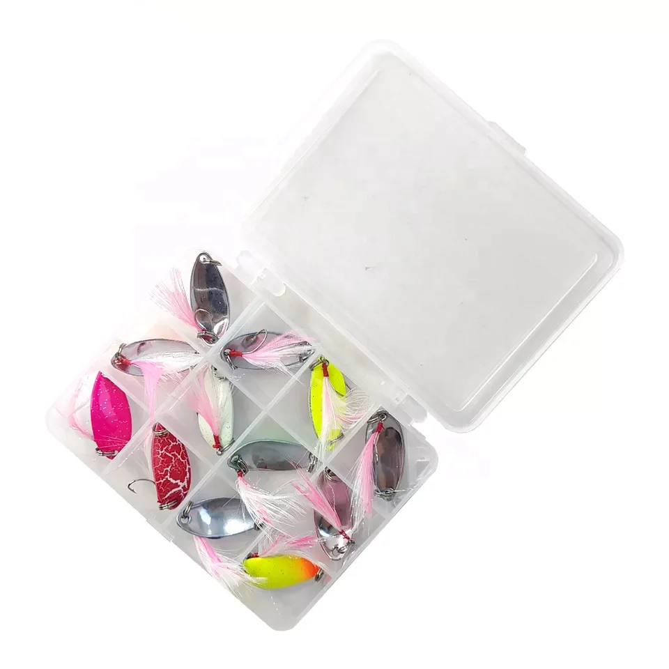 Seasky Culter Feather Carbon Hook Trout Area Micro Spoons 12pcs Fishing ...