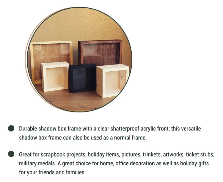 Rustic Pine Wood Shadow Box Frame - Various Styles & Finishes