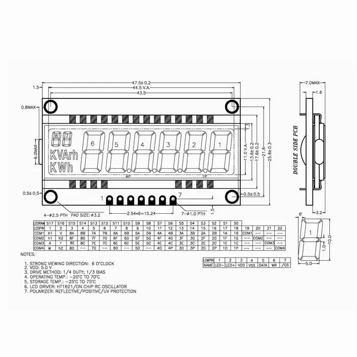 7 Pin Connector SPI Serial Interface for Energy Meter LCD
