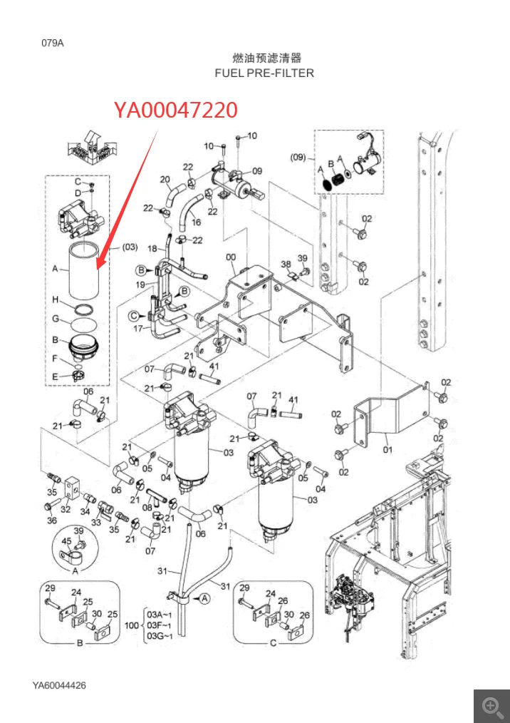 Original Excavator Diesel Filter Ya00047220 For Hitachi Zx490-5a Zx690 ...